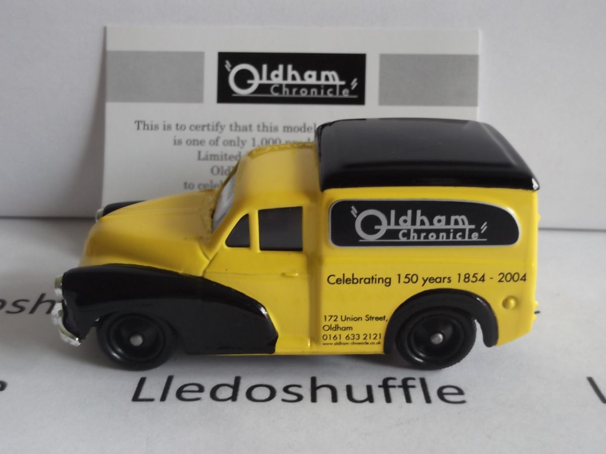 LP127-1011, Morris Minor Van, Oldham Chronicle, 150 years – Lledoshuffle